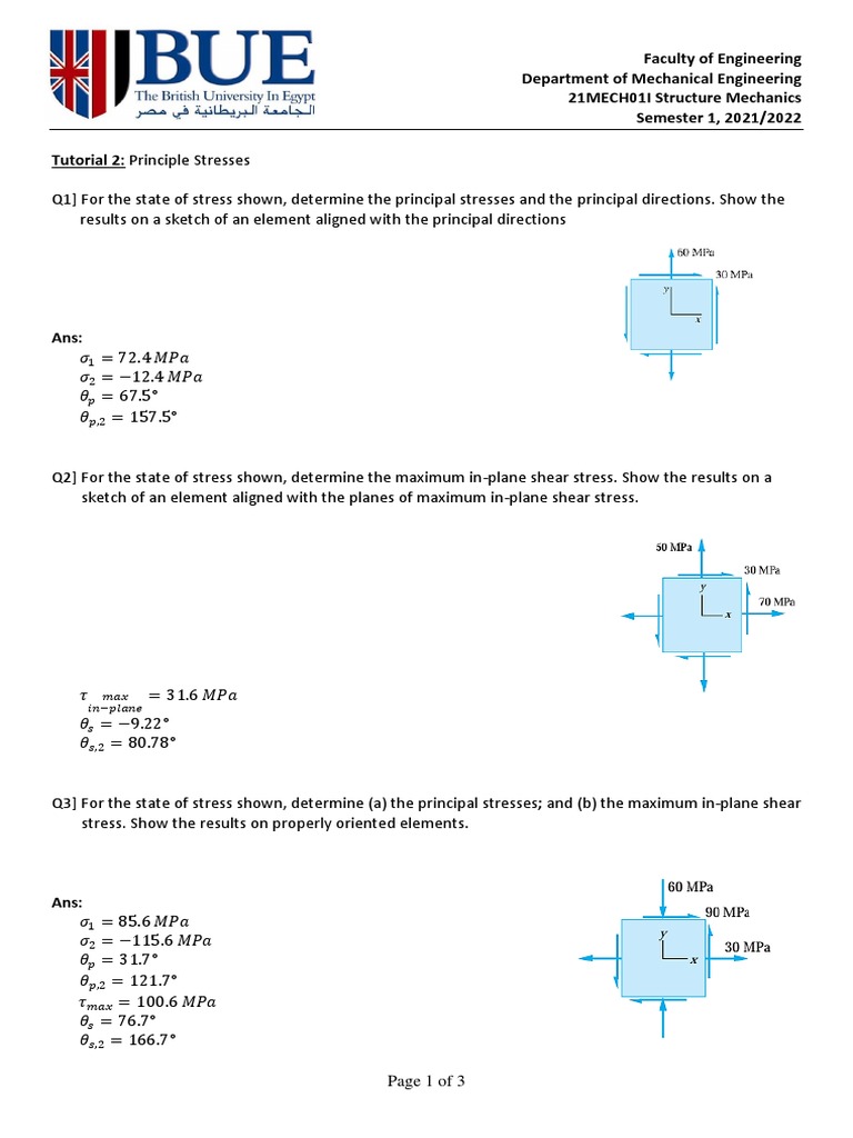 21MECH01I Tutorial 2 Principle Stresses | PDF | Stress (Mechanics) | Mechanics