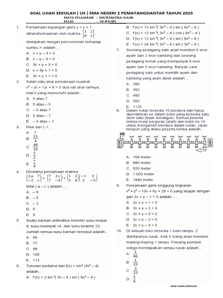 Soal Us Matematika Wajib | PDF | Metode & Bahan Ajar