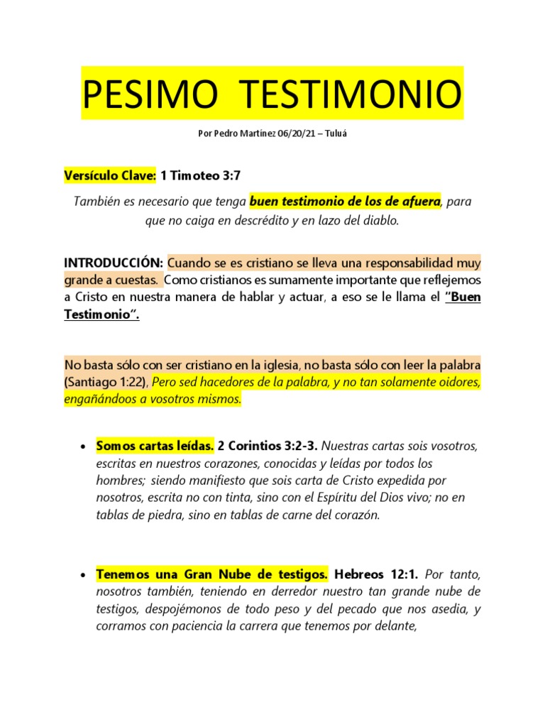 PESIMO TESTIMONIO. Por Pedro Martínez | PDF | Cristo (título) | Jesús