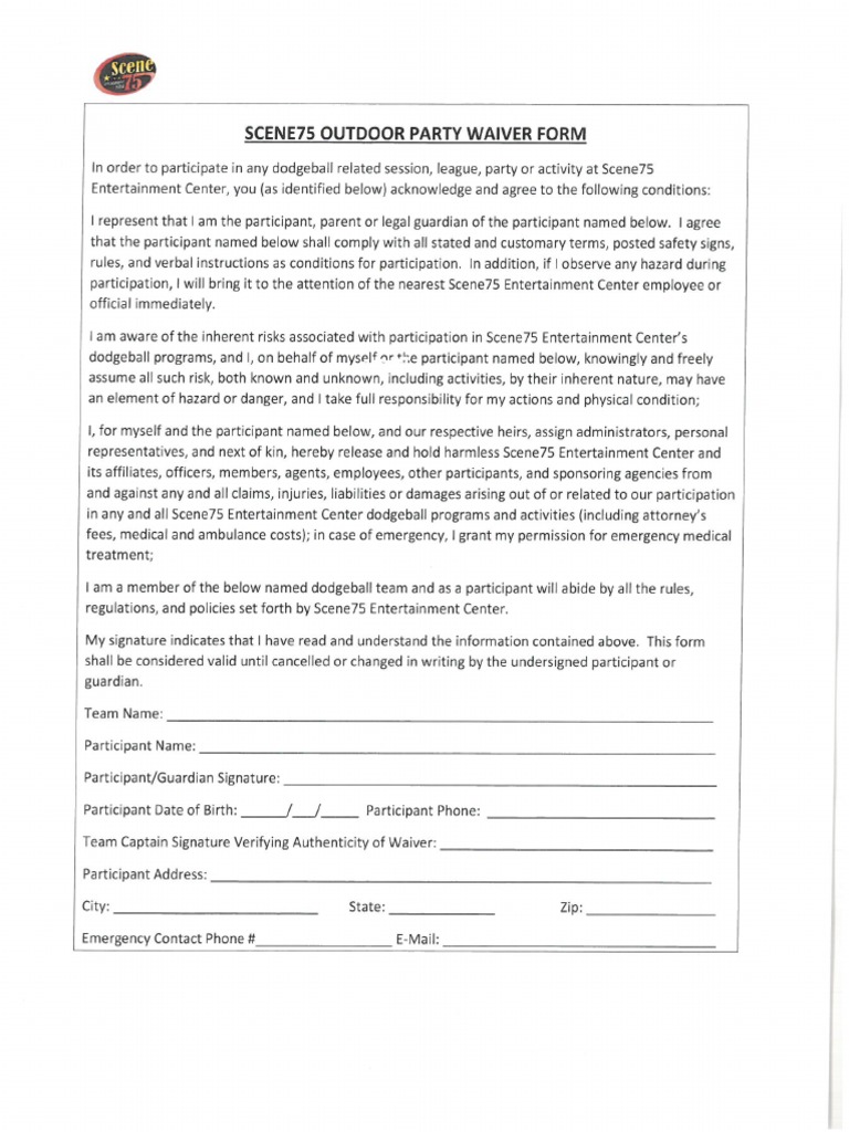 Scene75 Activities Waiver | PDF
