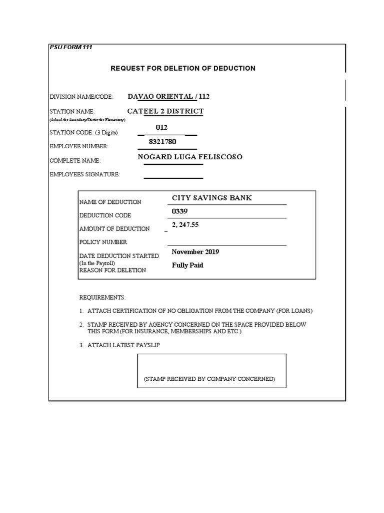 Psuform111 (DELETION FORM) | PDF