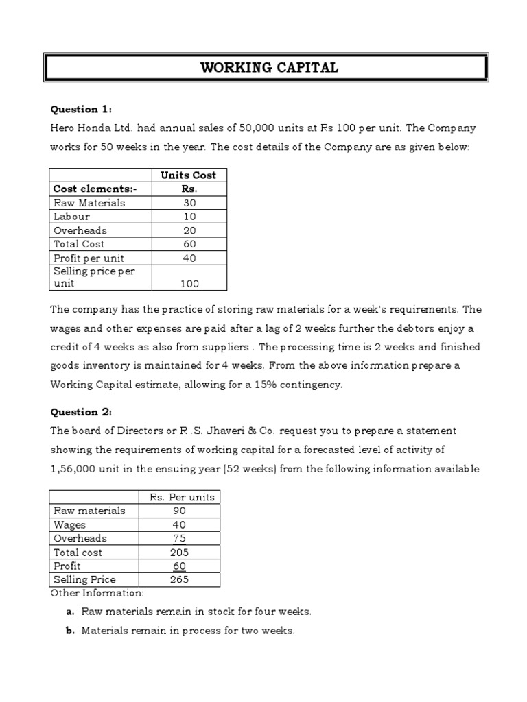Working Capital | PDF | Finance & Money Management | Credit