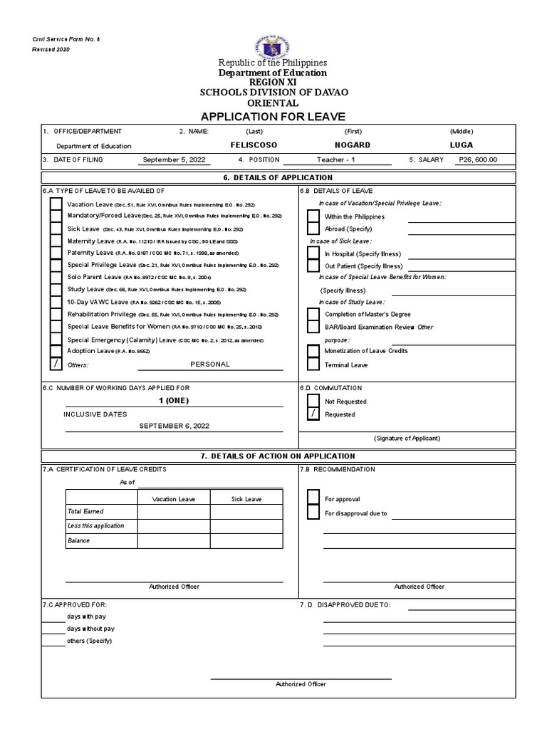 CS-Form-No.-6-Revised-2020-Application-for-Leave | PDF