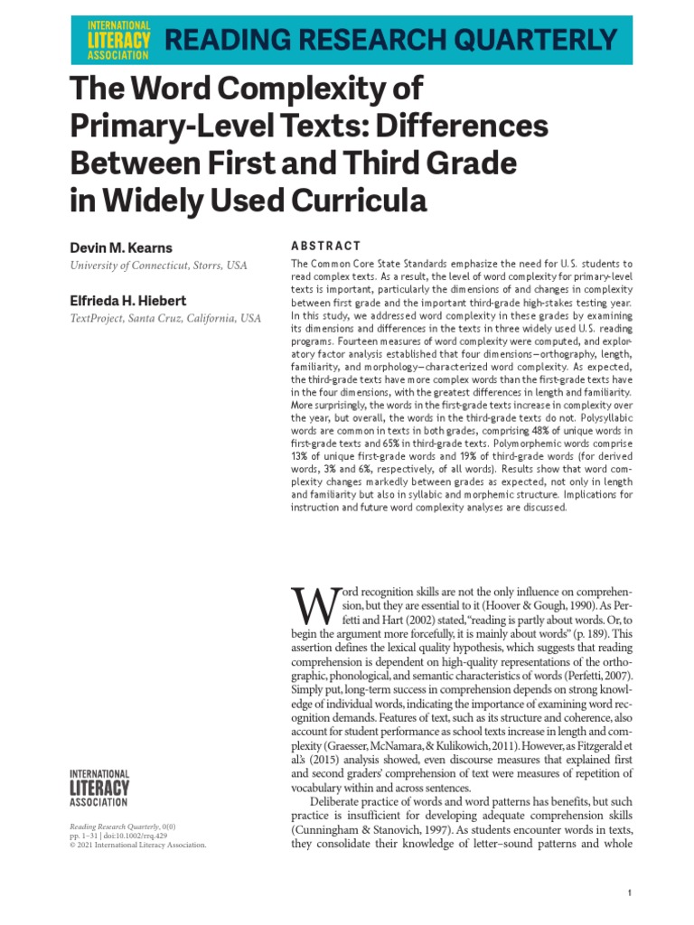 Word Complexity in Primary Texts | PDF | Language Arts & Discipline ...