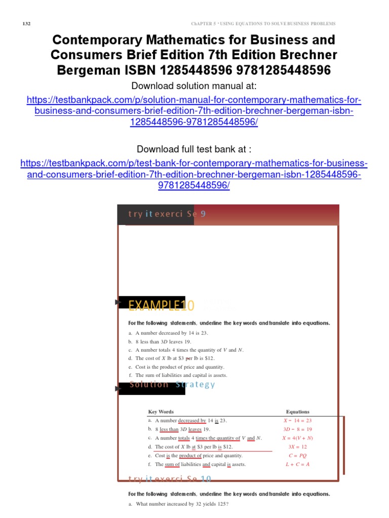 Contemporary Mathematics For Business and Consumers Brief Edition 7th ...