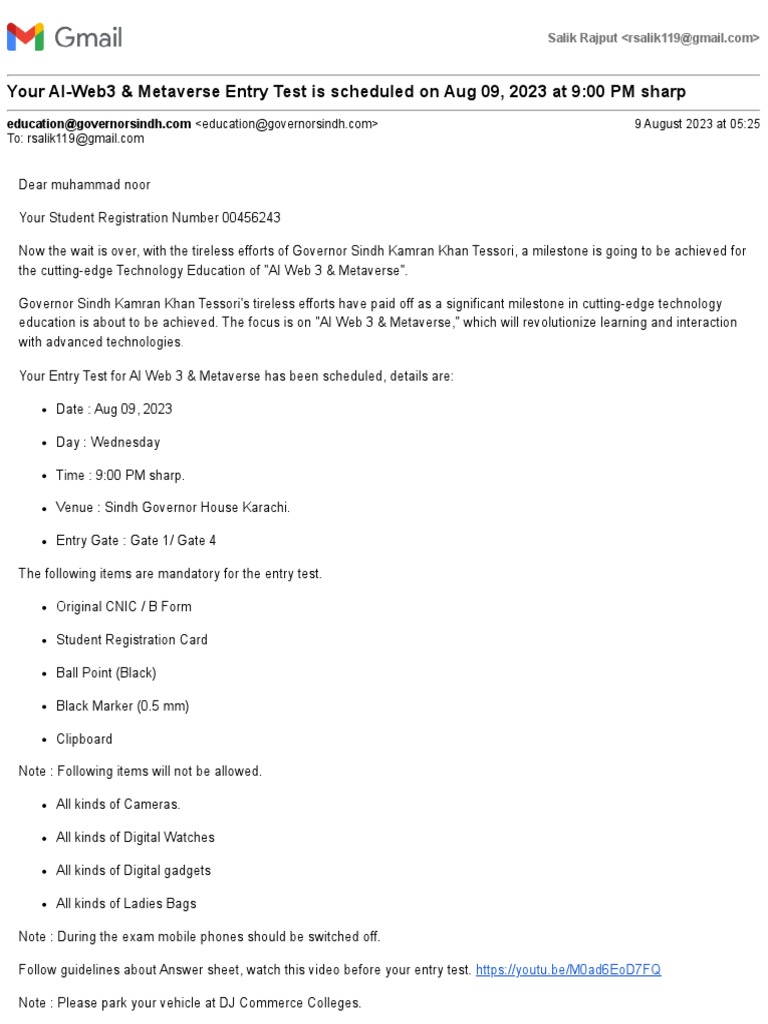 Gmail - Your AI-Web3 & Metaverse Entry Test Is Scheduled On Aug 09 ...