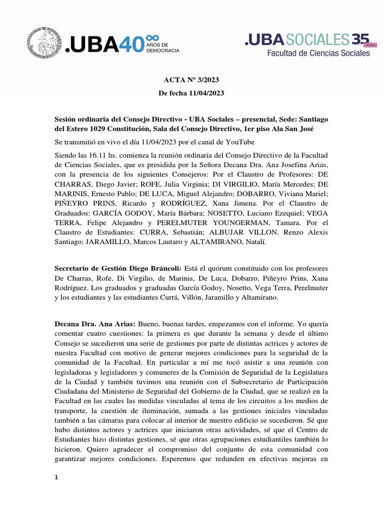 ACTA 03 Sesión Del Consejo Directivo 11-04-2023 | PDF | Buenos Aires | Verdad