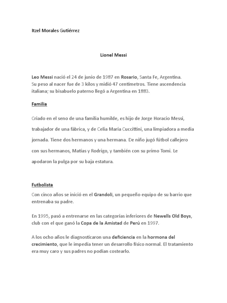 Biografía de Lionel Messi: Trayectoria y Logros | PDF | Lionel Messi ...