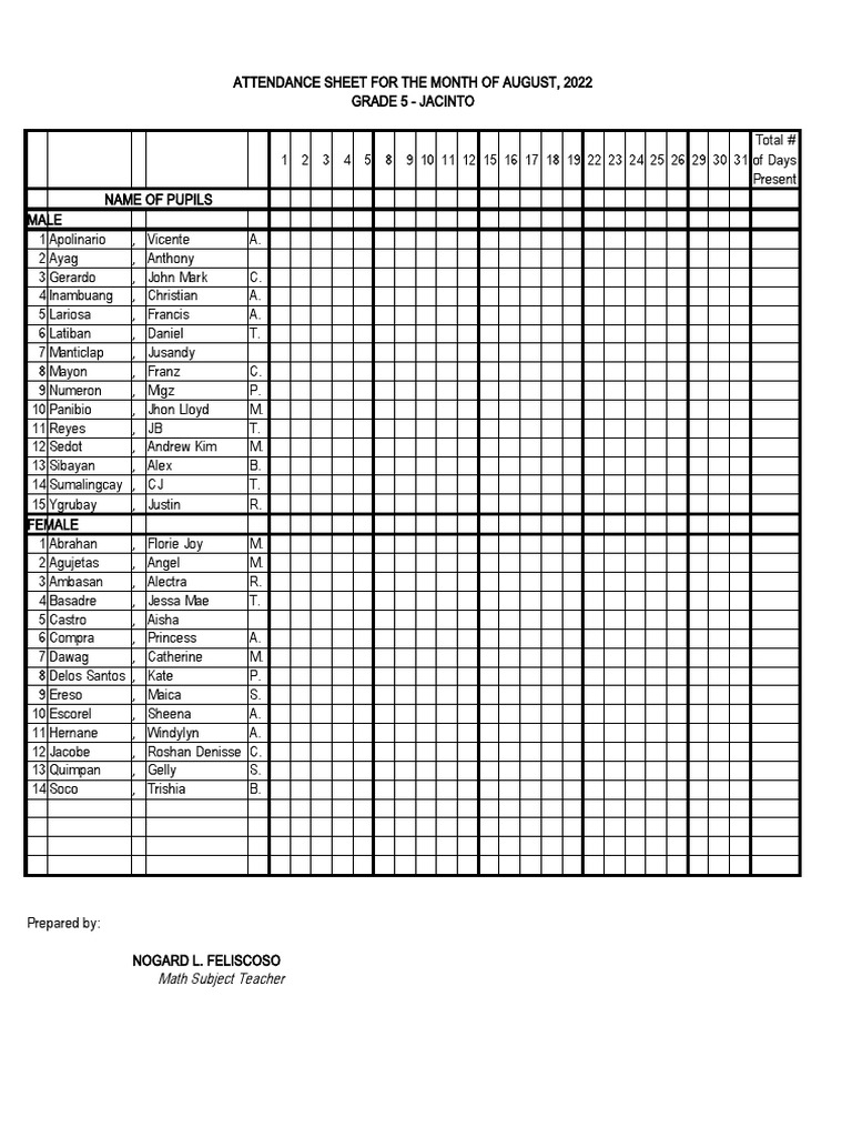 Attendance Sheet (August) | PDF