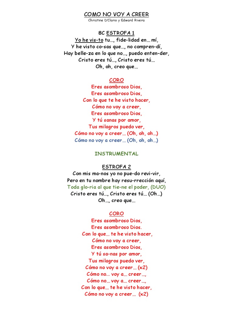 Cómo No Voy a Creer: Letra y Acordes | PDF