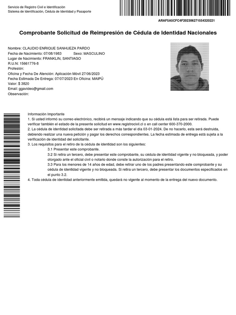 Comprobante Cedula | PDF