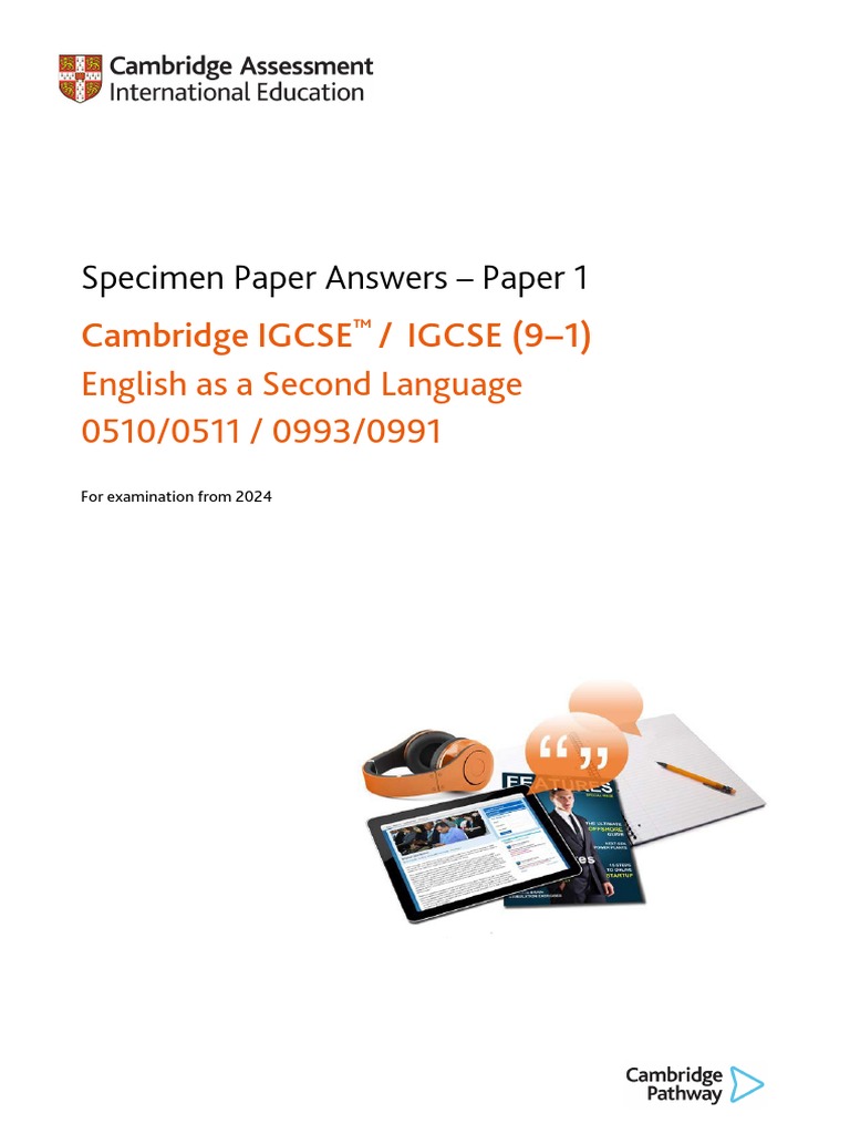 0510 Specimen Paper Answers Paper 1 (For Examination From 2024) | PDF