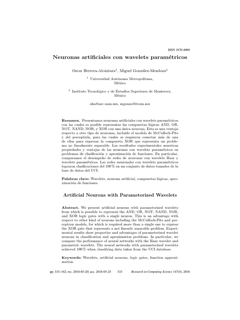 Neuronas Artificiales Con Wavelets Parametricos | PDF