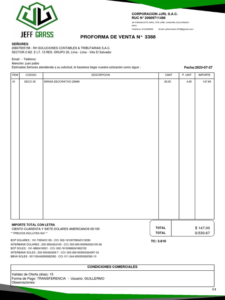 Plantilla de PROFORMA | PDF