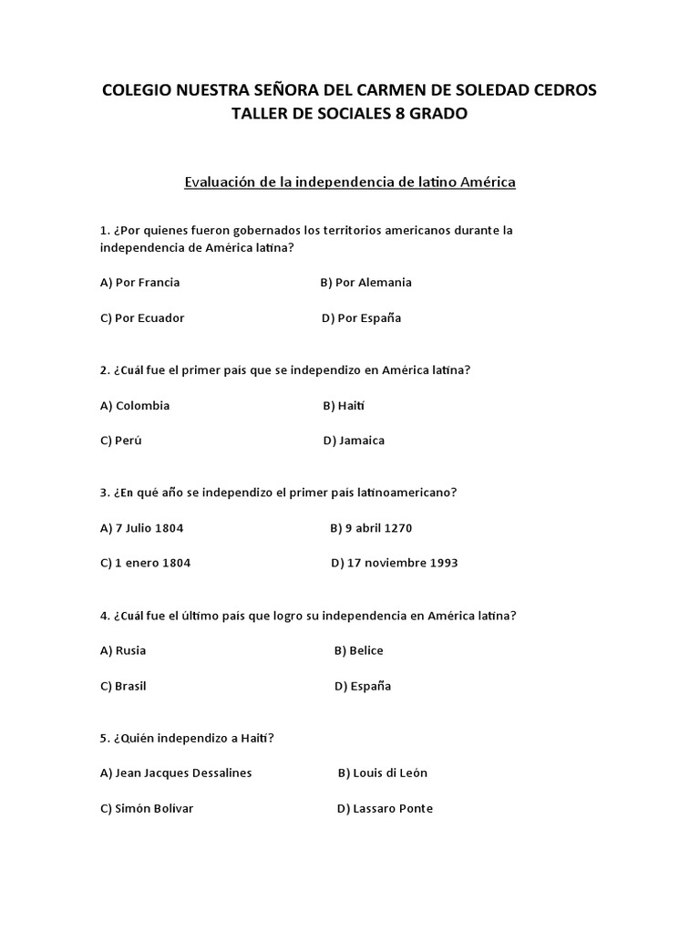 Colegio Nuestra Señora Del Carmen de Soledad Cedros Taller | PDF