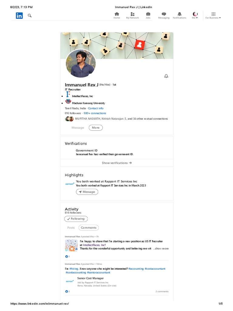 Immanuel Rex J - LinkedIn | PDF