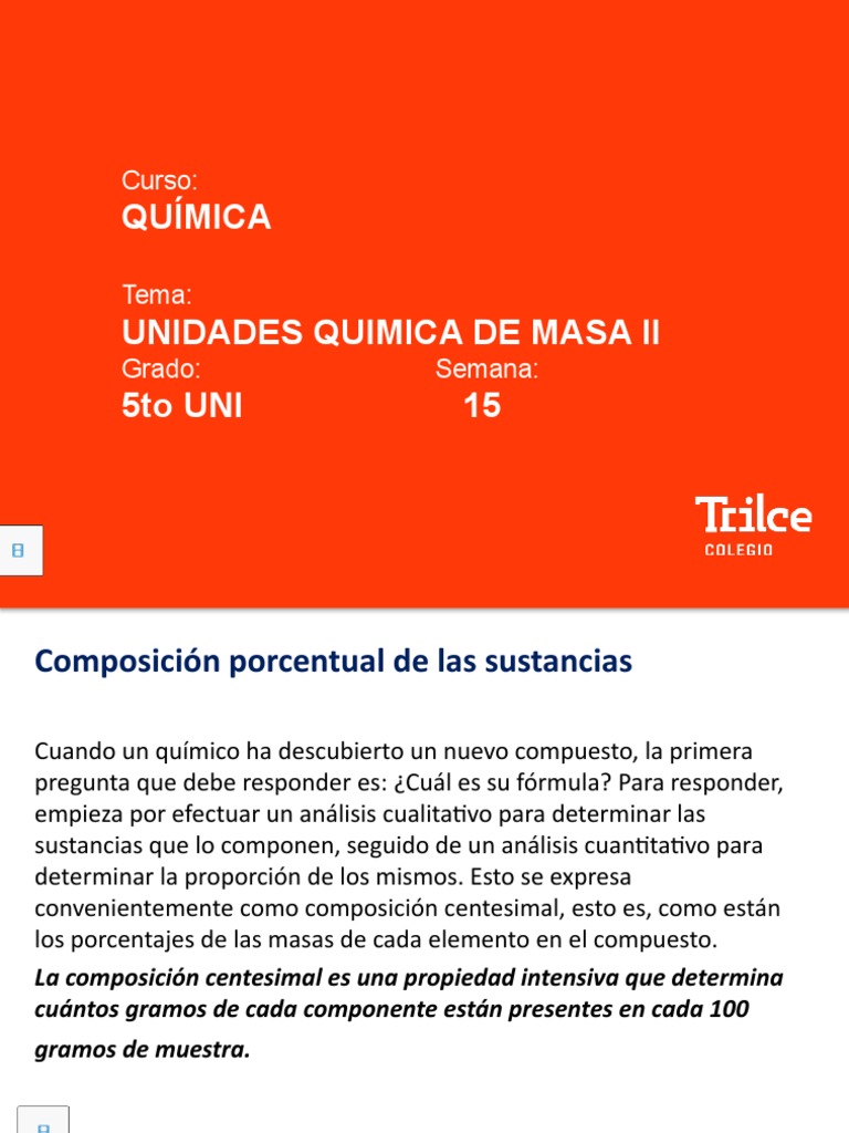 Q - 5° UNI - UNIDADES QUIMICA DE MASA II (Con Audio) | PDF