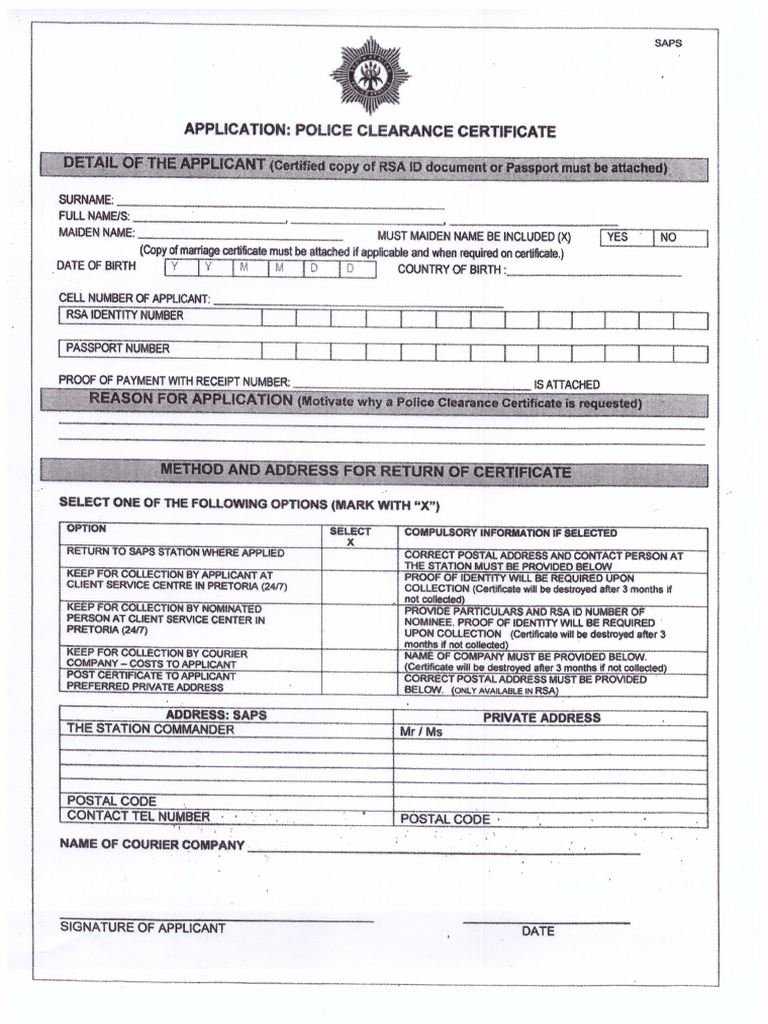 Saps New Application Form | PDF