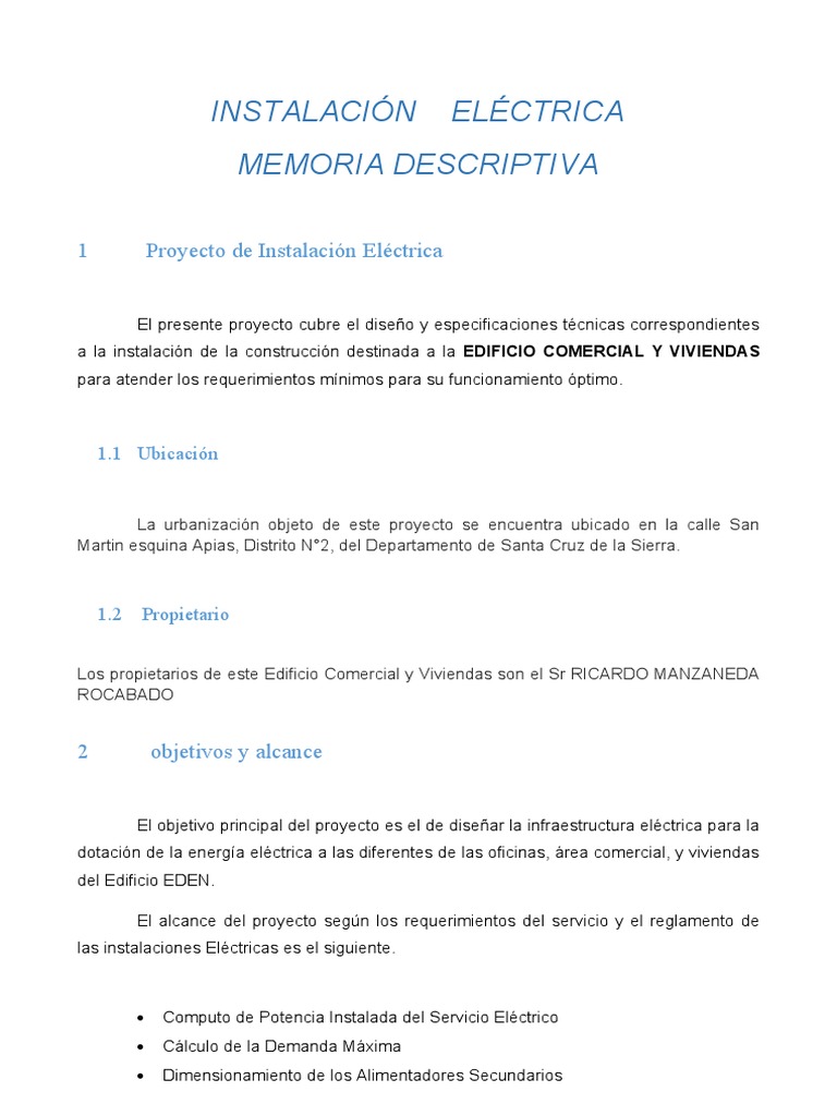 Memoria de Cálculo Instalaciones Electricas | PDF