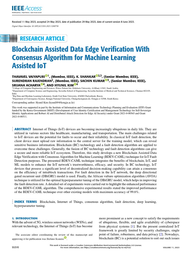 Blockchain Assisted Data Edge Verification With Consensus Algorithm For Machine Learning ...