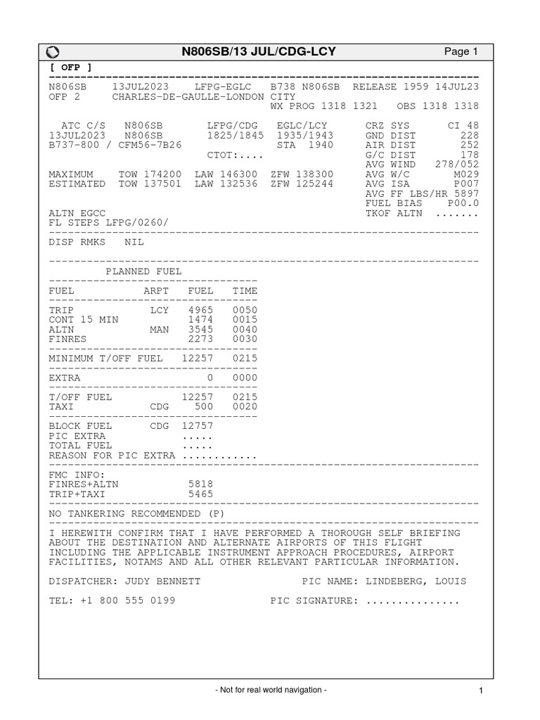 Flight Plan: CDG to LCY on 13 July | PDF