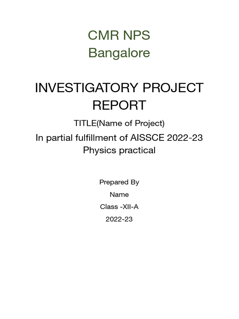CMR NPS Physics Project Report 2022-23 | PDF