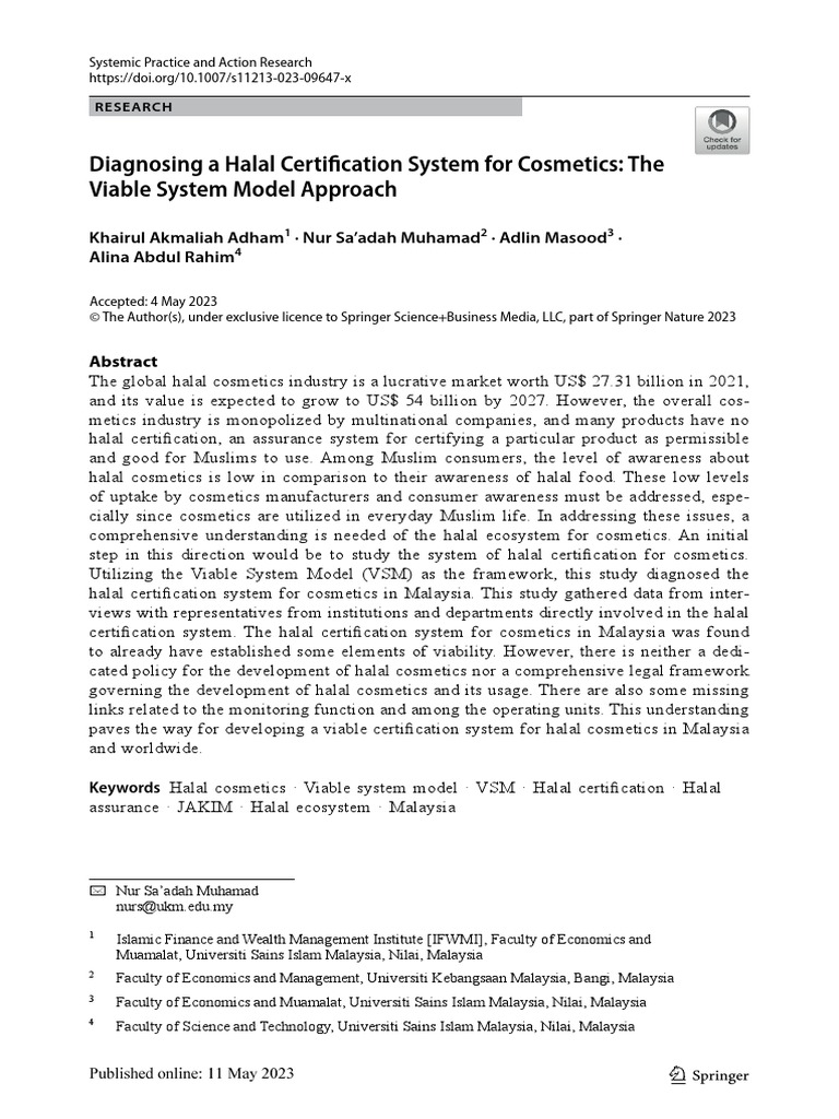 Diagnosing A Halal Certification System For Cosmetics: The Viable System Model Approach | PDF ...