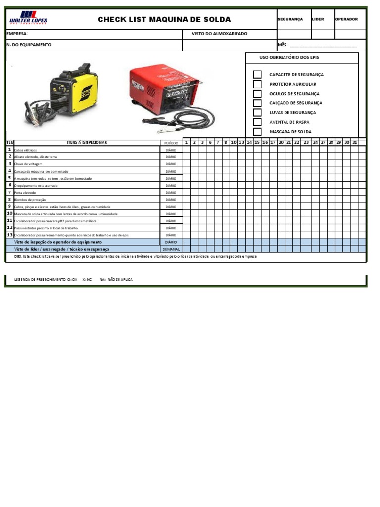 Cheque List Maquina de Solda | PDF