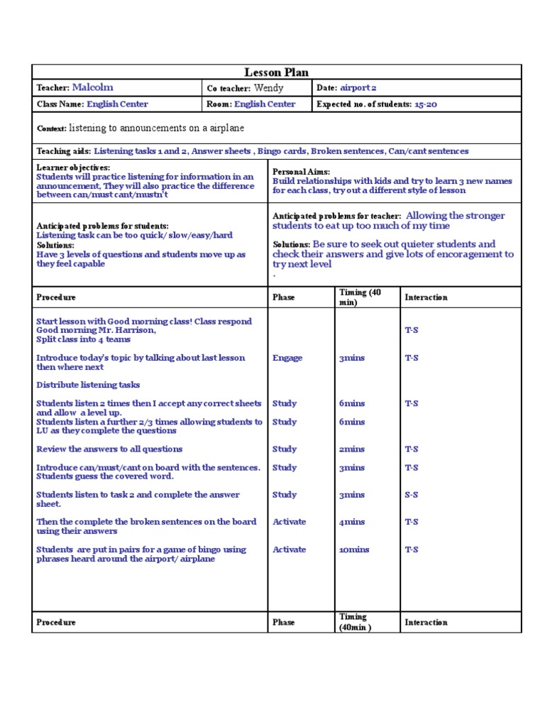 Lesson - Plan Airport 2 | PDF