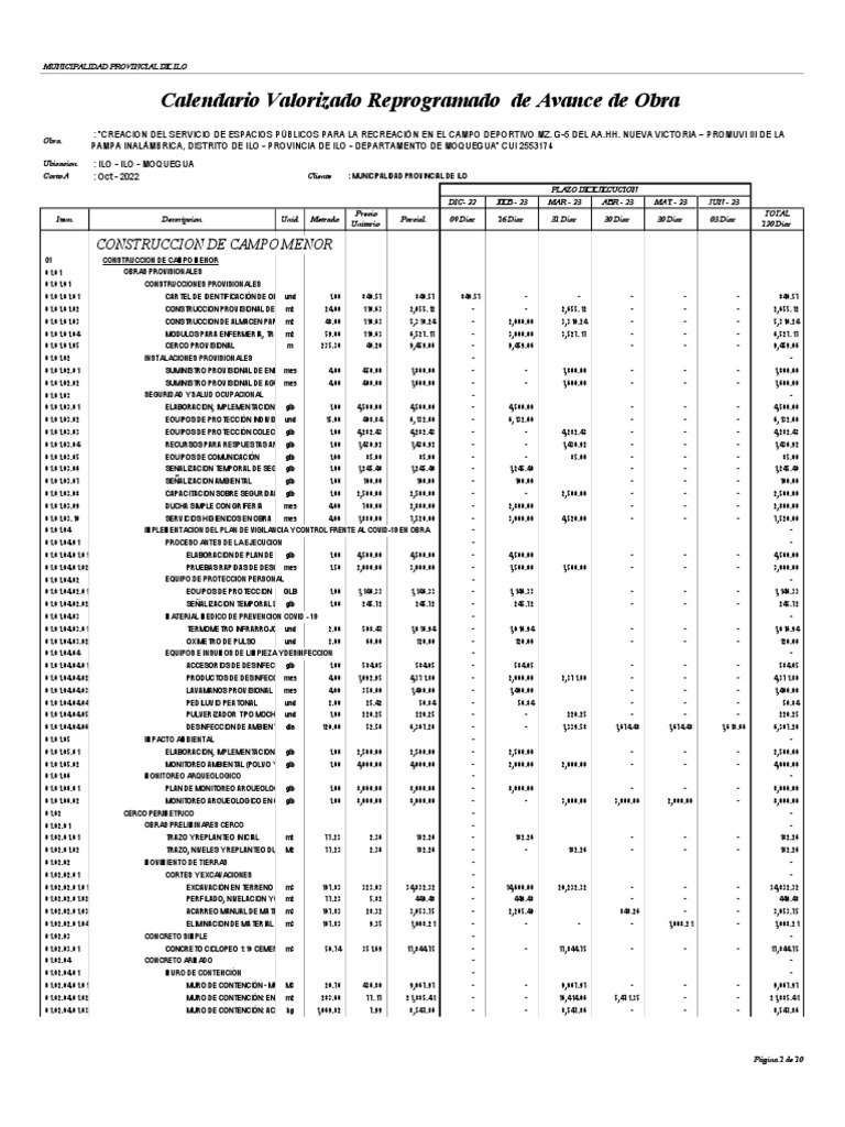 Cronograma Valorizado Reprogramado de Avance de Obra | PDF | Hormigón | Ingeniería estructural