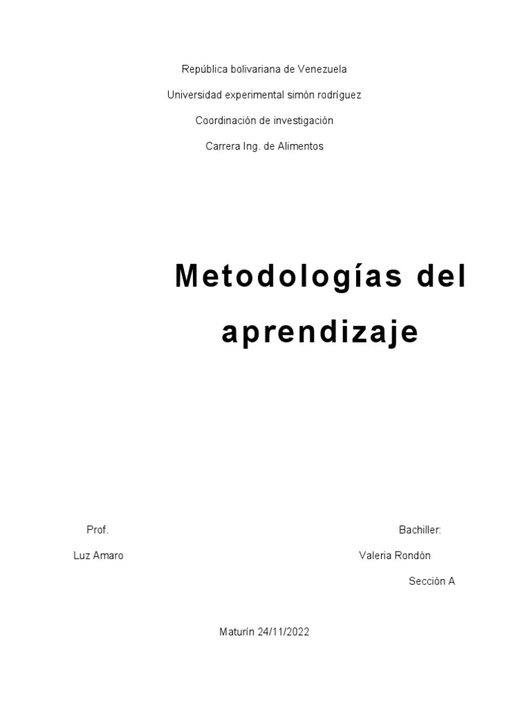Metodologias Del Aprendizaje Valeria Rondon Seccion A | PDF | Aprendizaje | Enseñando
