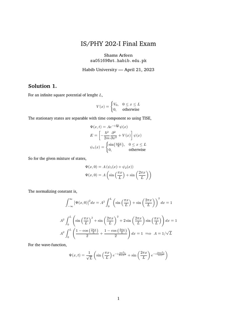 Quantum_Mechanics_Final_Exam | PDF | Physics | Theoretical Physics