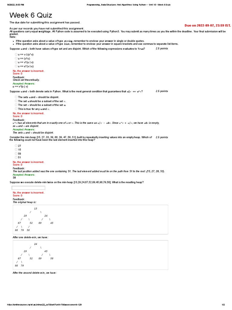 Programming Data Structures And Algorithms Using Python Unit 15 Week 6 Quiz Pdf Python 5834
