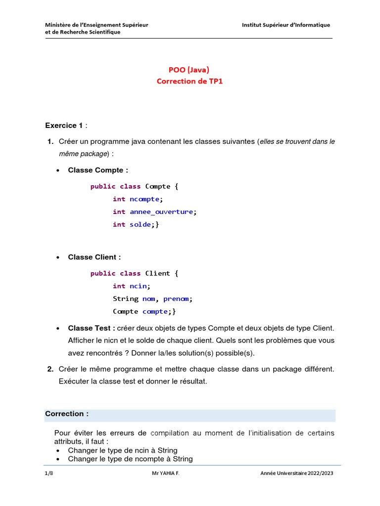 TP1 - Correction | PDF | Java (Langage de programmation ...