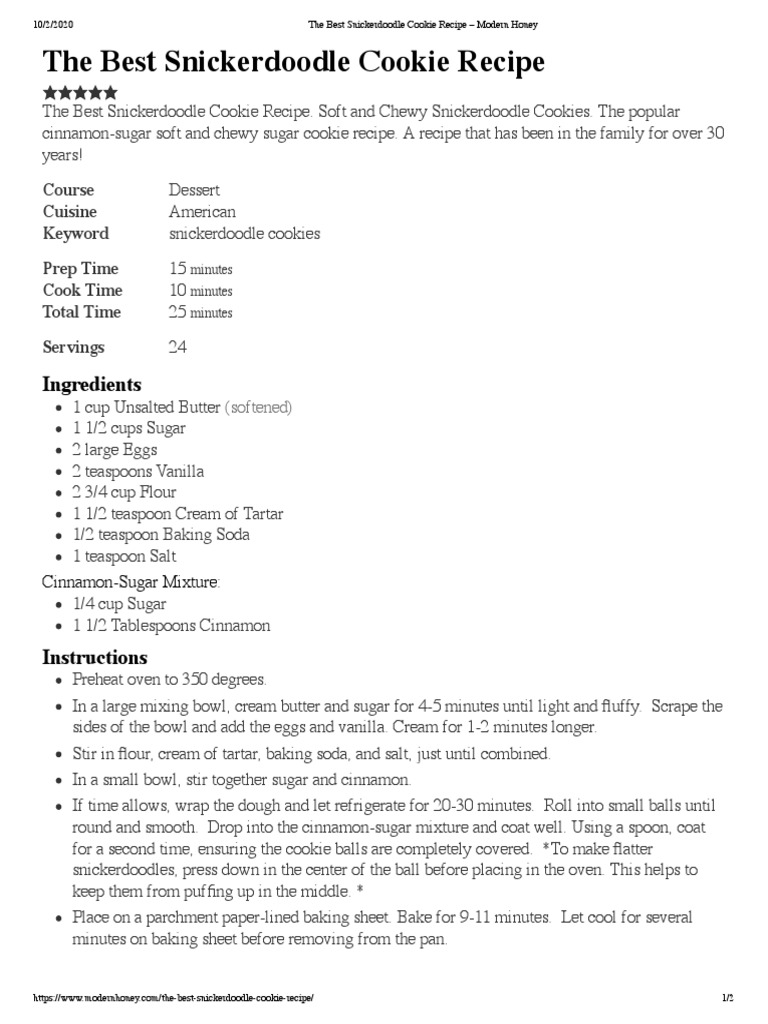 The Best Snickerdoodle Cookie Recipe – Modern Honey | PDF
