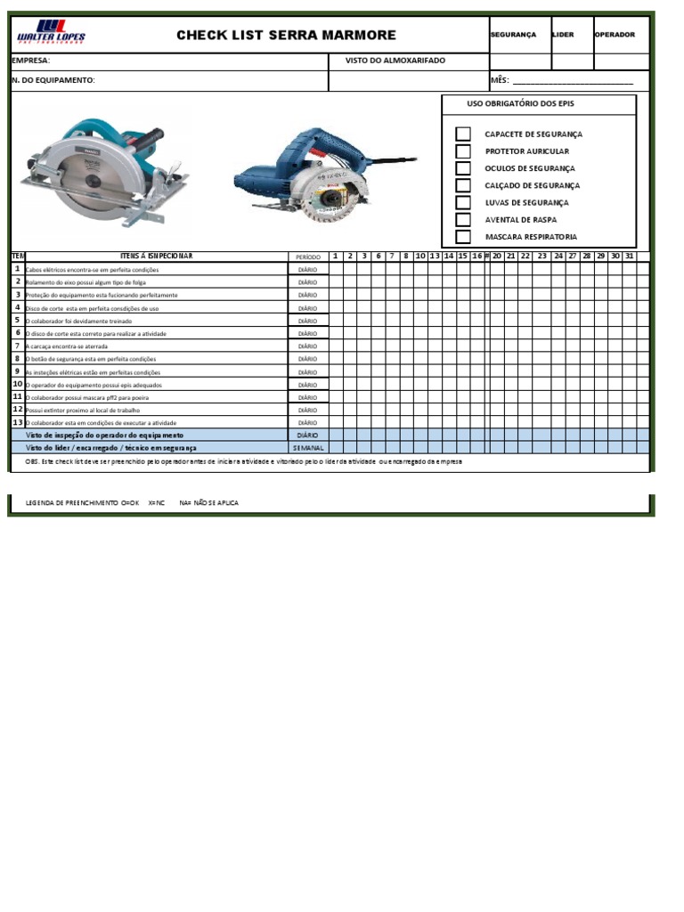 Cheque List Maquina Makitão | PDF