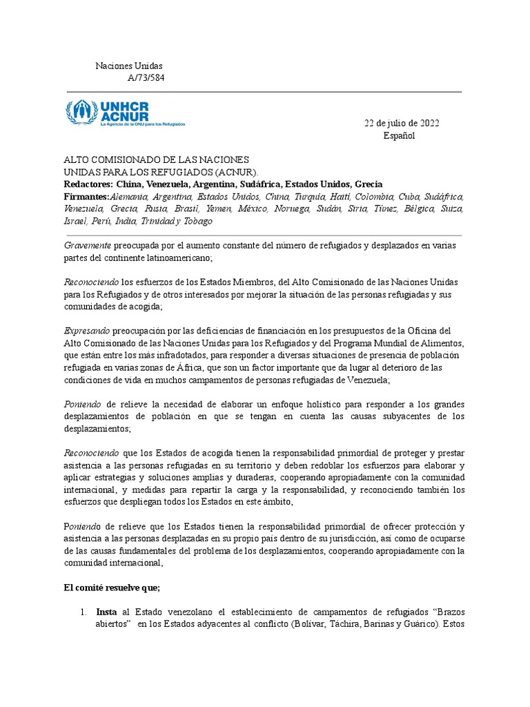 Plan de Acción para Refugiados Venezolanos | PDF | Refugiado | Alto ...