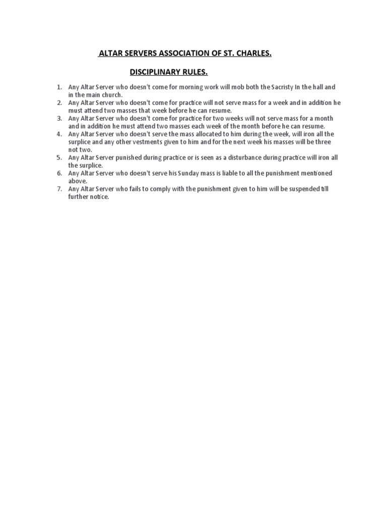 Altar Servers Rules | PDF