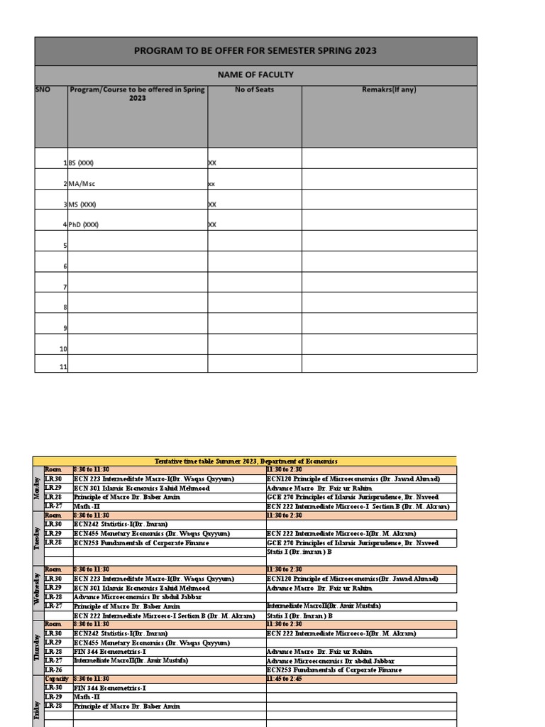Tentative Timetable Summer 2023 | PDF | Economics | Economies