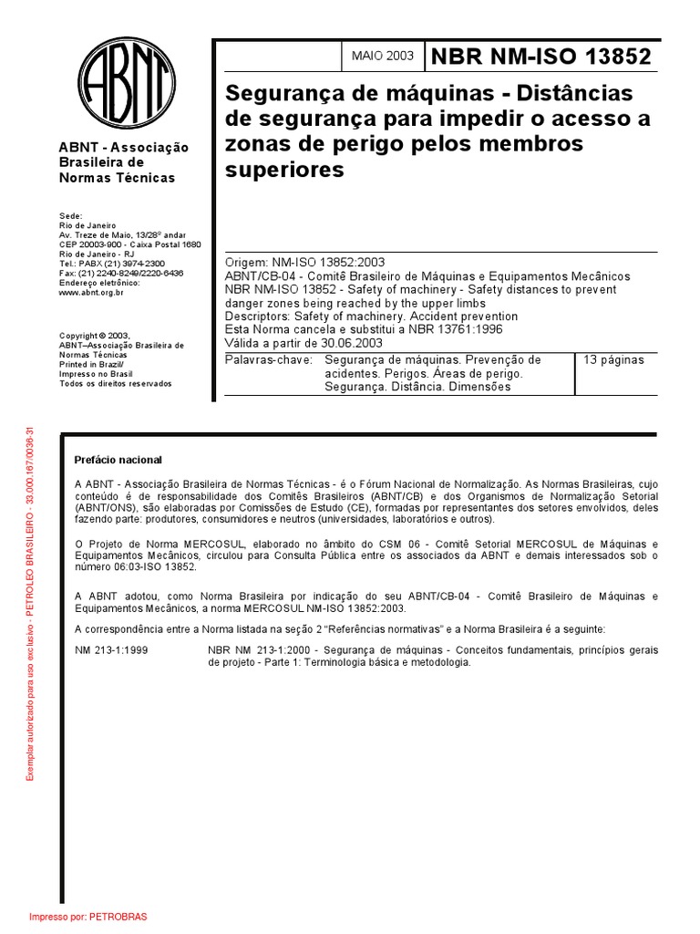 NBR NM ISO 13852 - Segurança de Máquinas - Distância Segura para ...