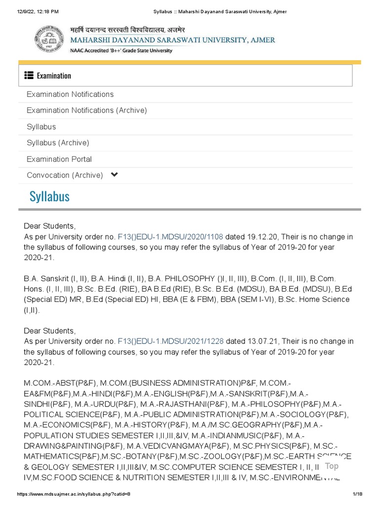 MDSU Syllabus Update for Students | PDF