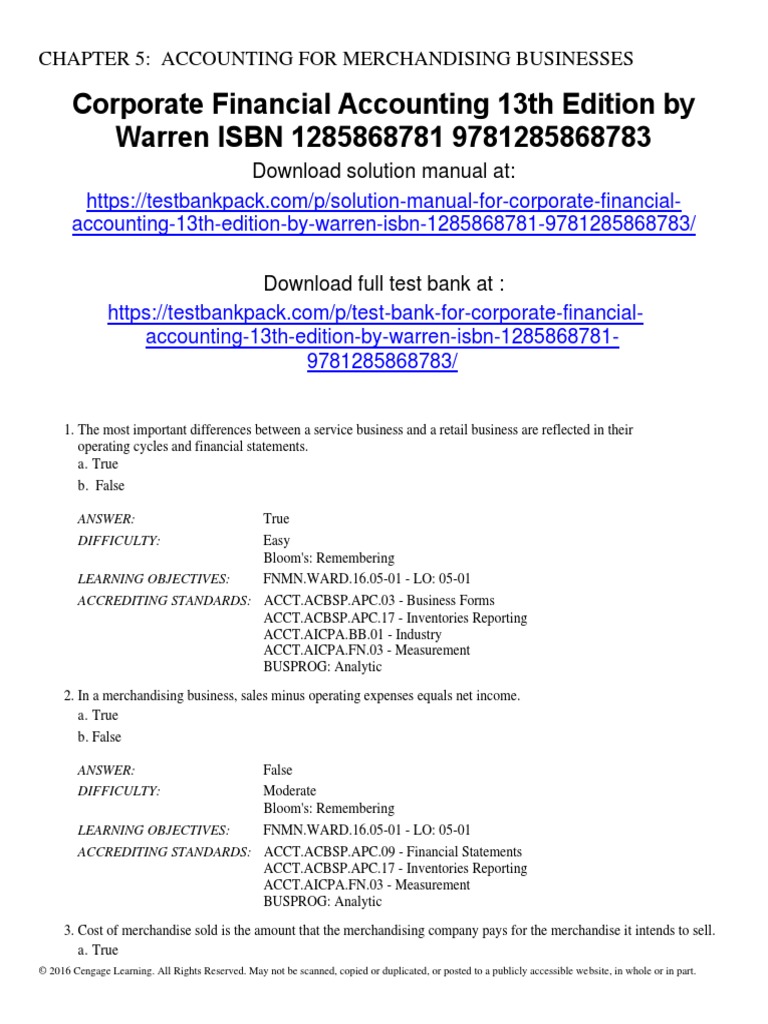 Corporate Financial Accounting 13th Edition Warren Test Bank 1 | PDF ...