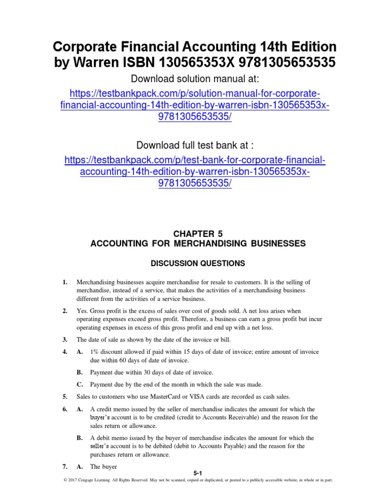 Corporate Financial Accounting 14th Edition Warren Solutions Manual 1 ...
