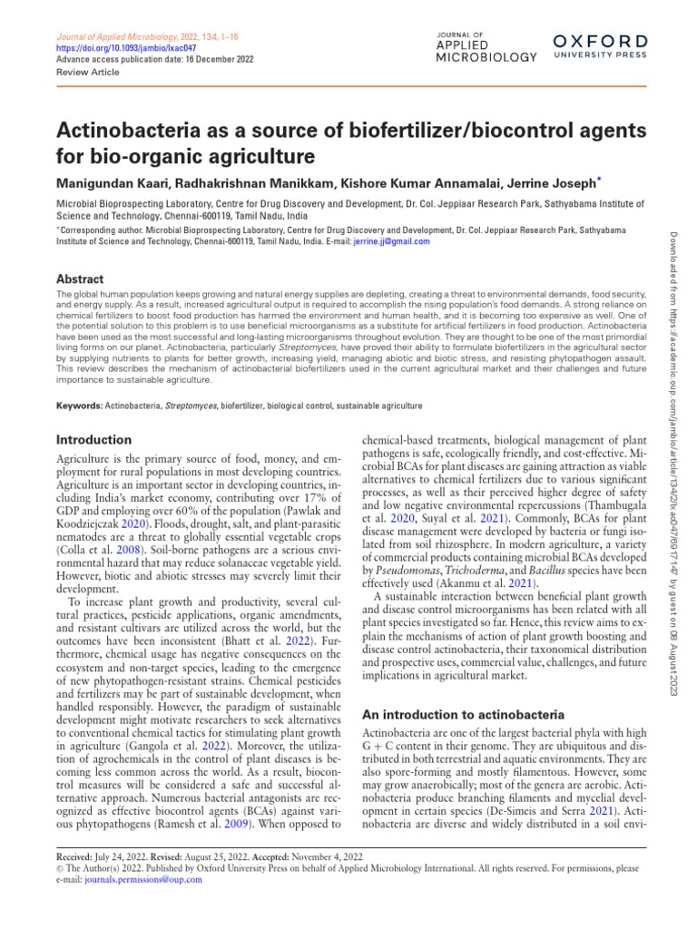 Actinobacteria As A Source of Biofertilizer Biocontrol Agents | PDF