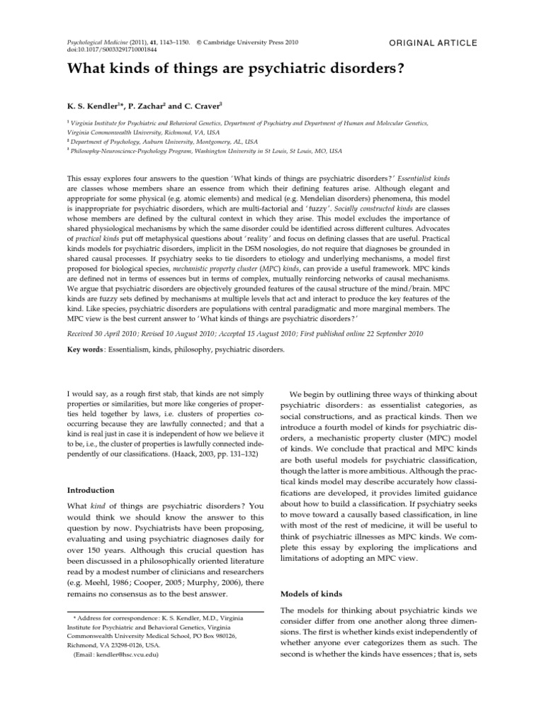 Kendler - What Kinds of Things Are Psychiatric Disorders | PDF | Mental ...