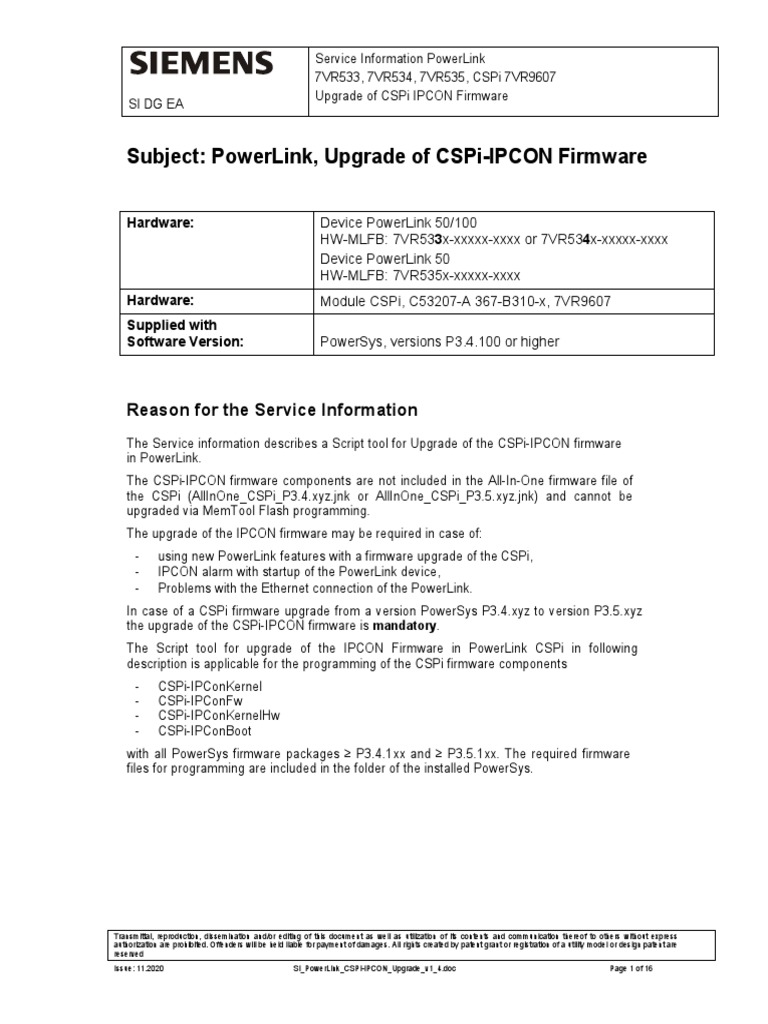 SI PowerLink CSPi-IPCON Upgrade V1.4 | PDF
