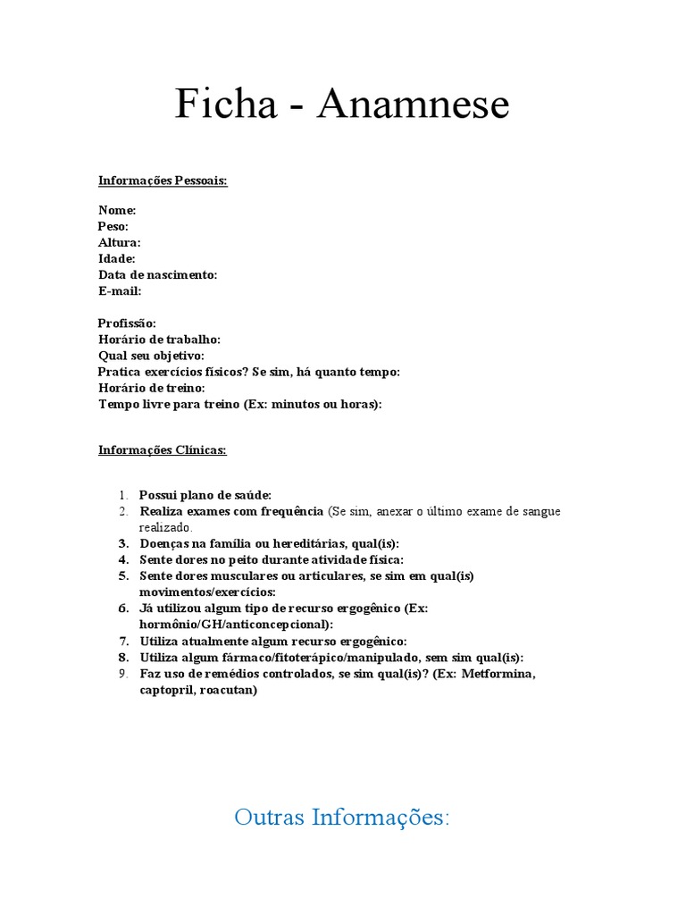 ANAMNESE Padrão . | PDF | Autoajuda | Bem-estar