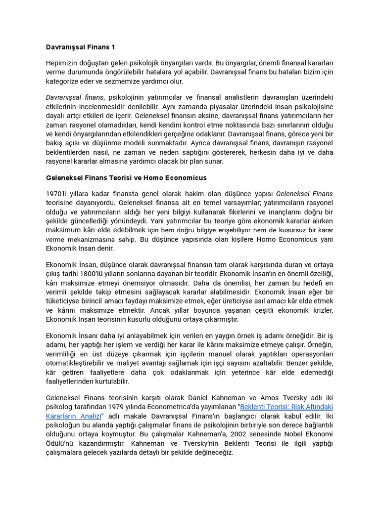 Davranışsal Finans 1 | PDF