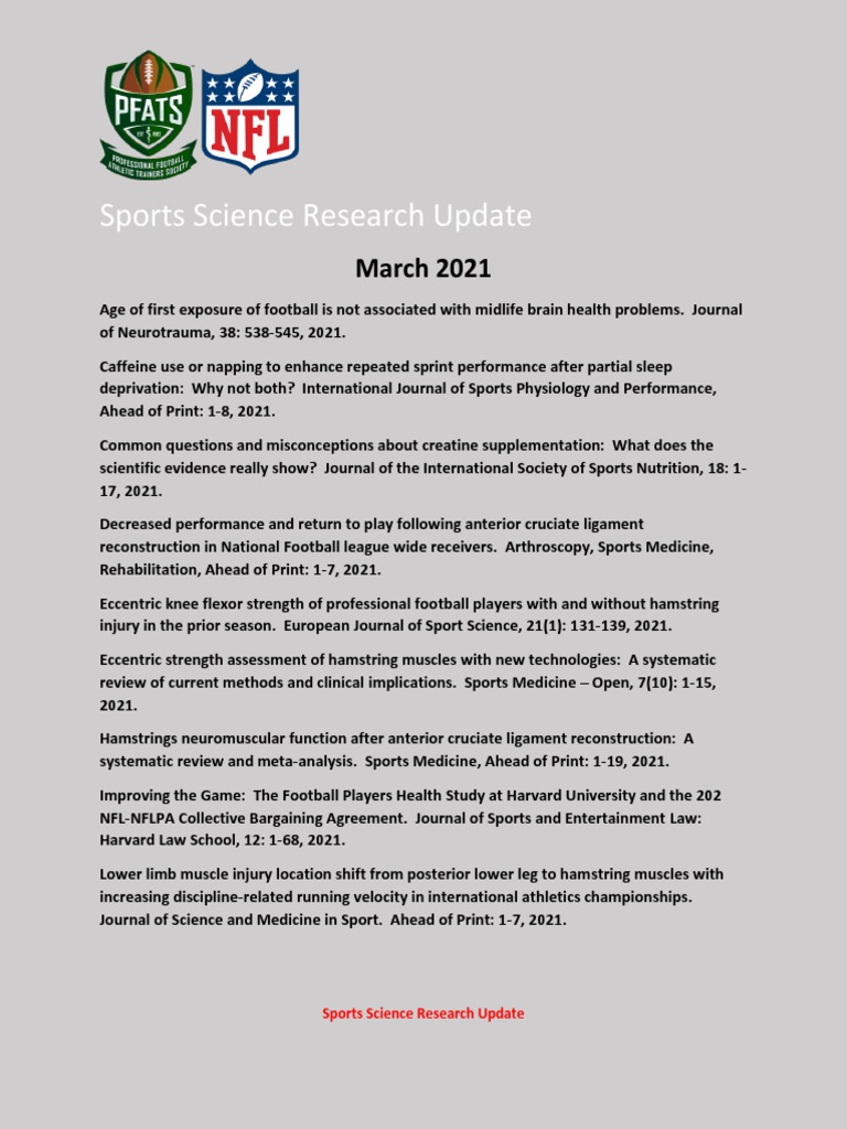 NFL-PFATS Sports Science Research Update Summary - March 2021 | PDF