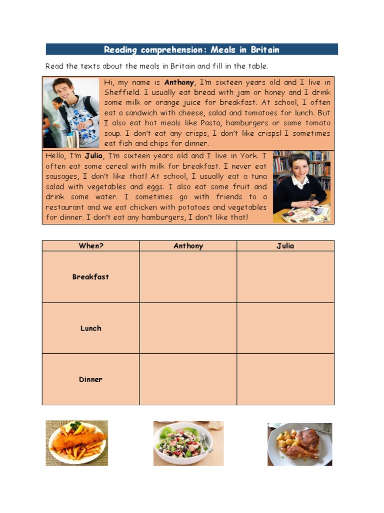 reading about the meals of the day | PDF